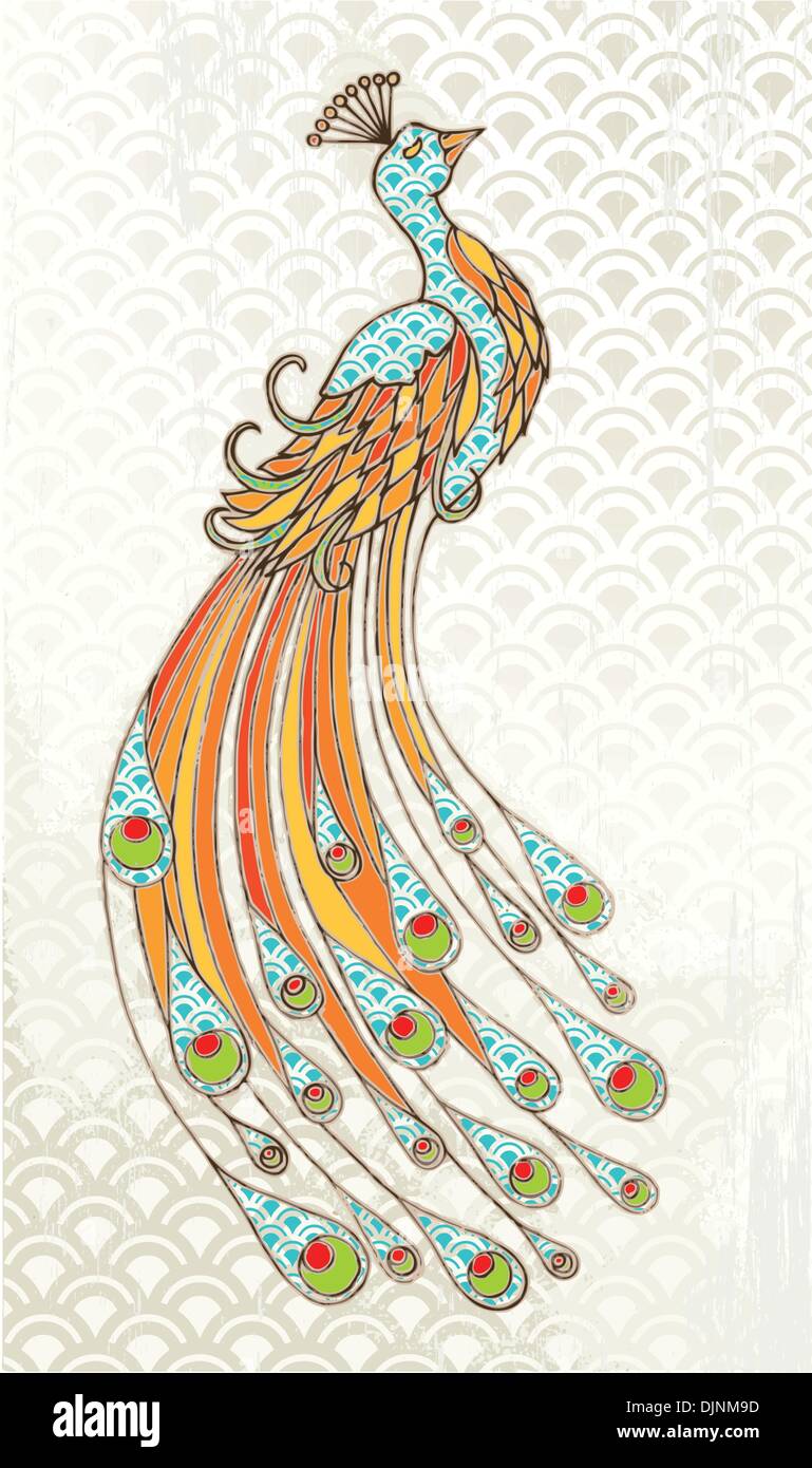 Stylized peacock on grainy woodcut background Stock Vector Image & Art ...