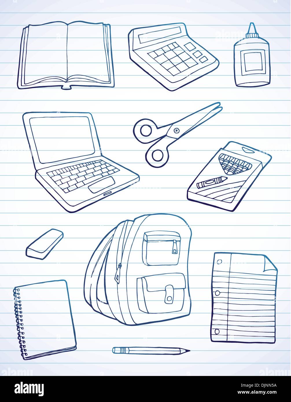 Hand drawn school supplies on lined paper Stock Vector Image & Art - Alamy