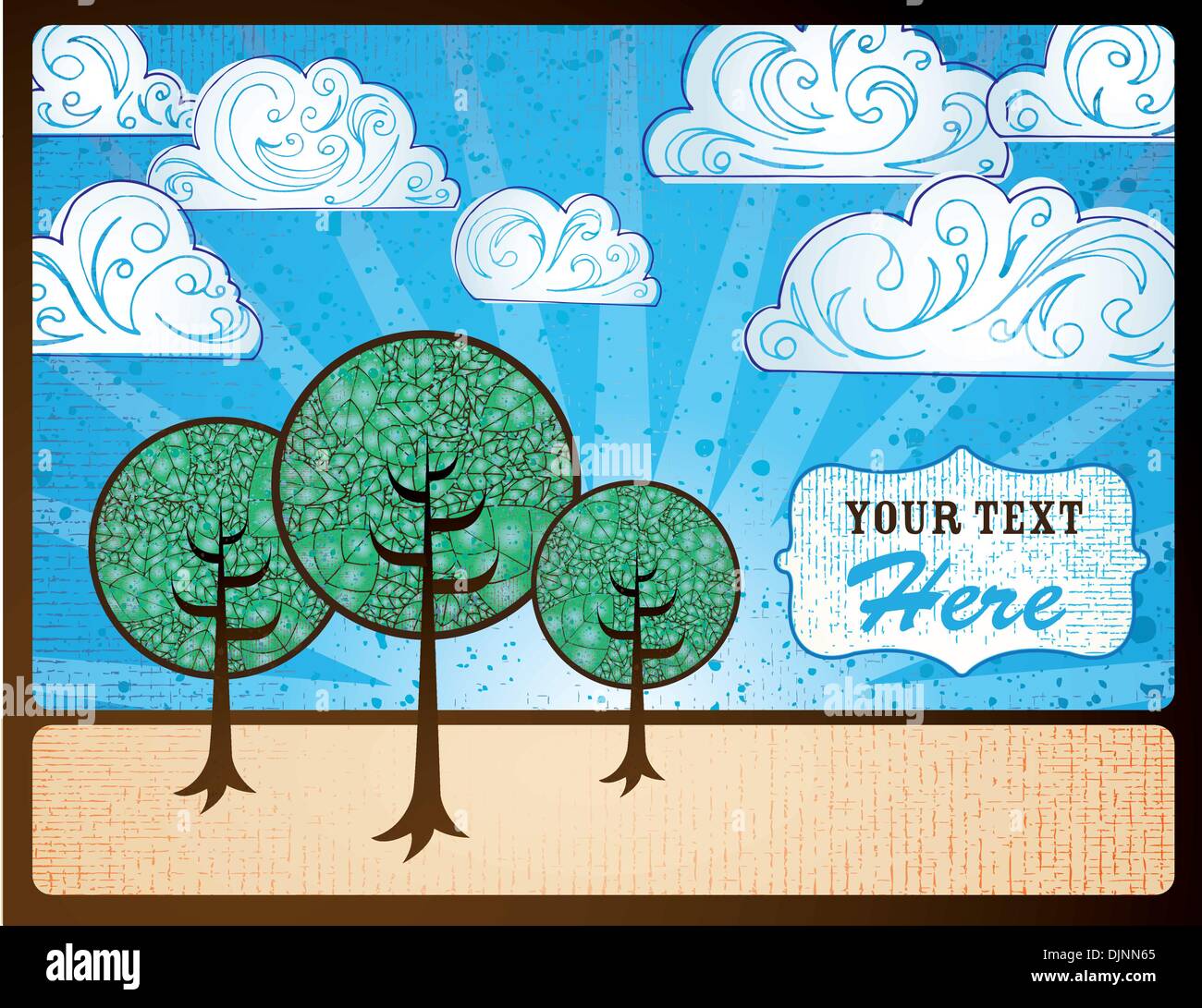 Three green trees on textured background with text banner Stock Vector ...
