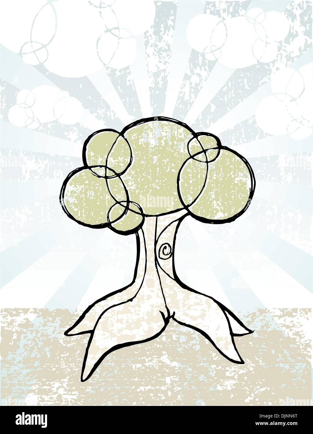Hand drawn sketchy cartoon tree on sunny ray backgrounf Stock Vector ...