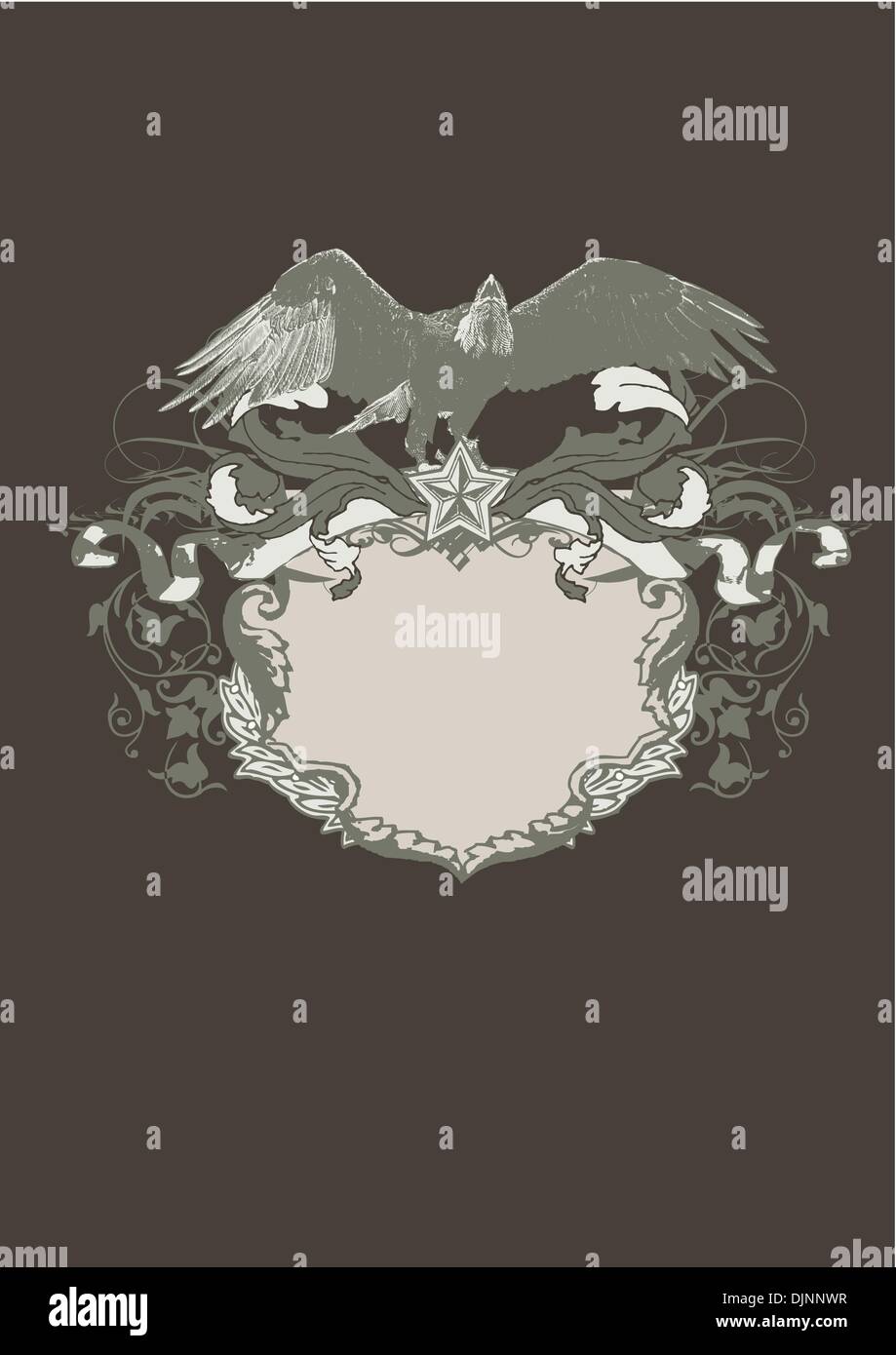 Decorative frame with stylized eagle. Vector illustration. Black ...