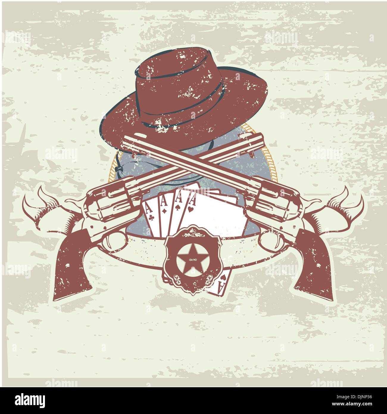 Vector insignia and banner with two guns and hat. Vector illustration ...