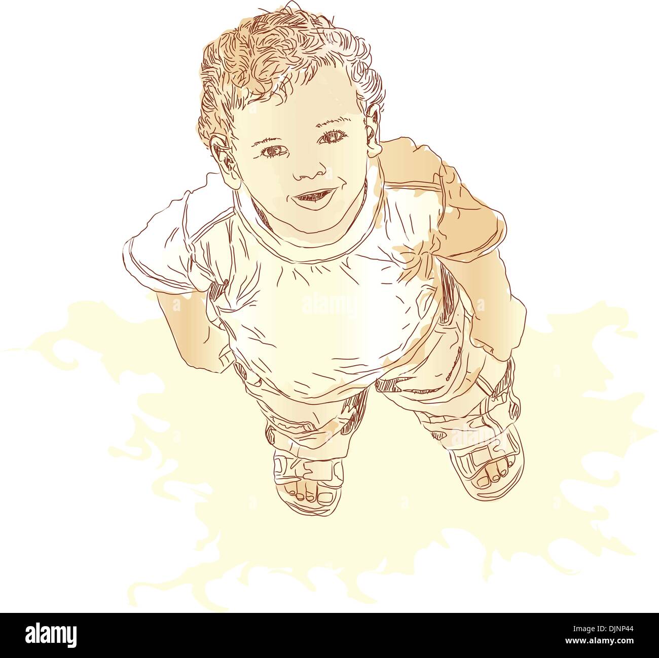 Little boy looking up and smiling. Vector illustration Stock Vector ...