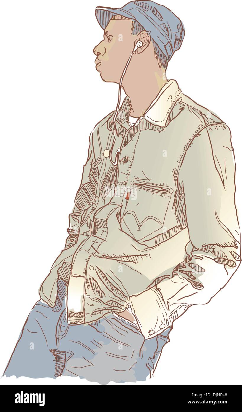 Guy Listening To Music Drawing