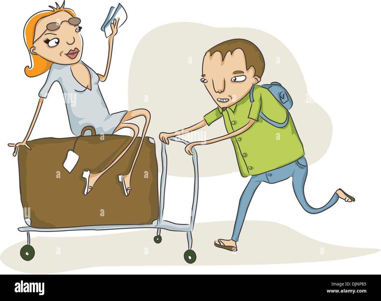 Pushing luggage cart Stock Vector Images - Alamy