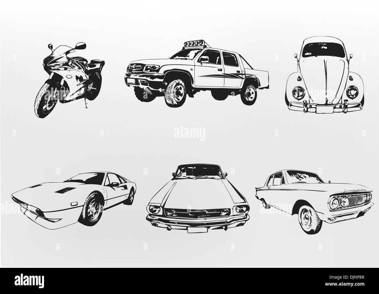 Silhouette cars. Vector illustration of old vintage custom collector's ...
