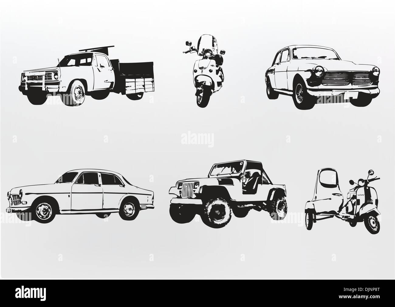 Silhouette cars. Vector illustration of old vintage custom collector's ...