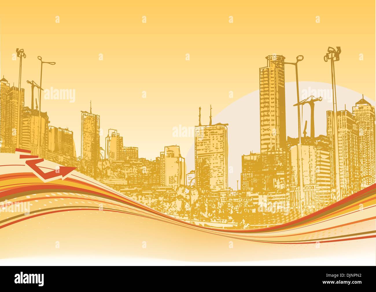 Vector illustration of Big City. Orange urban background with abstract ...