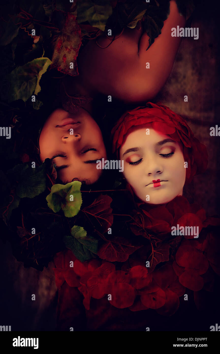 Young boy girl sleeping conceptual surreal Stock Photo - Alamy