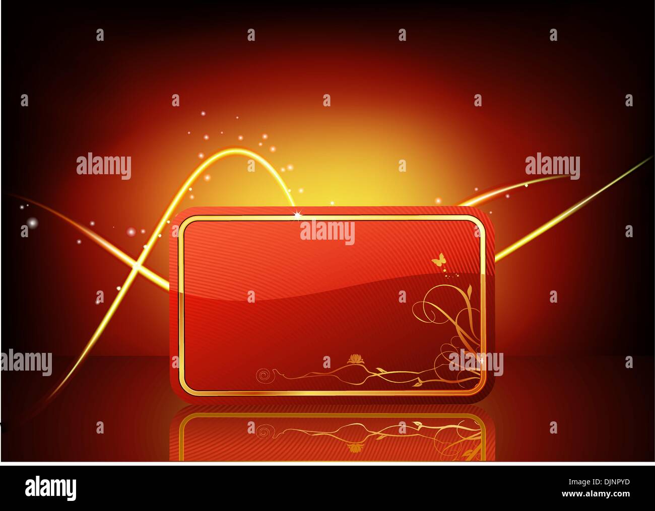 Vector illustration of red decorated gift card on abstract lines ...