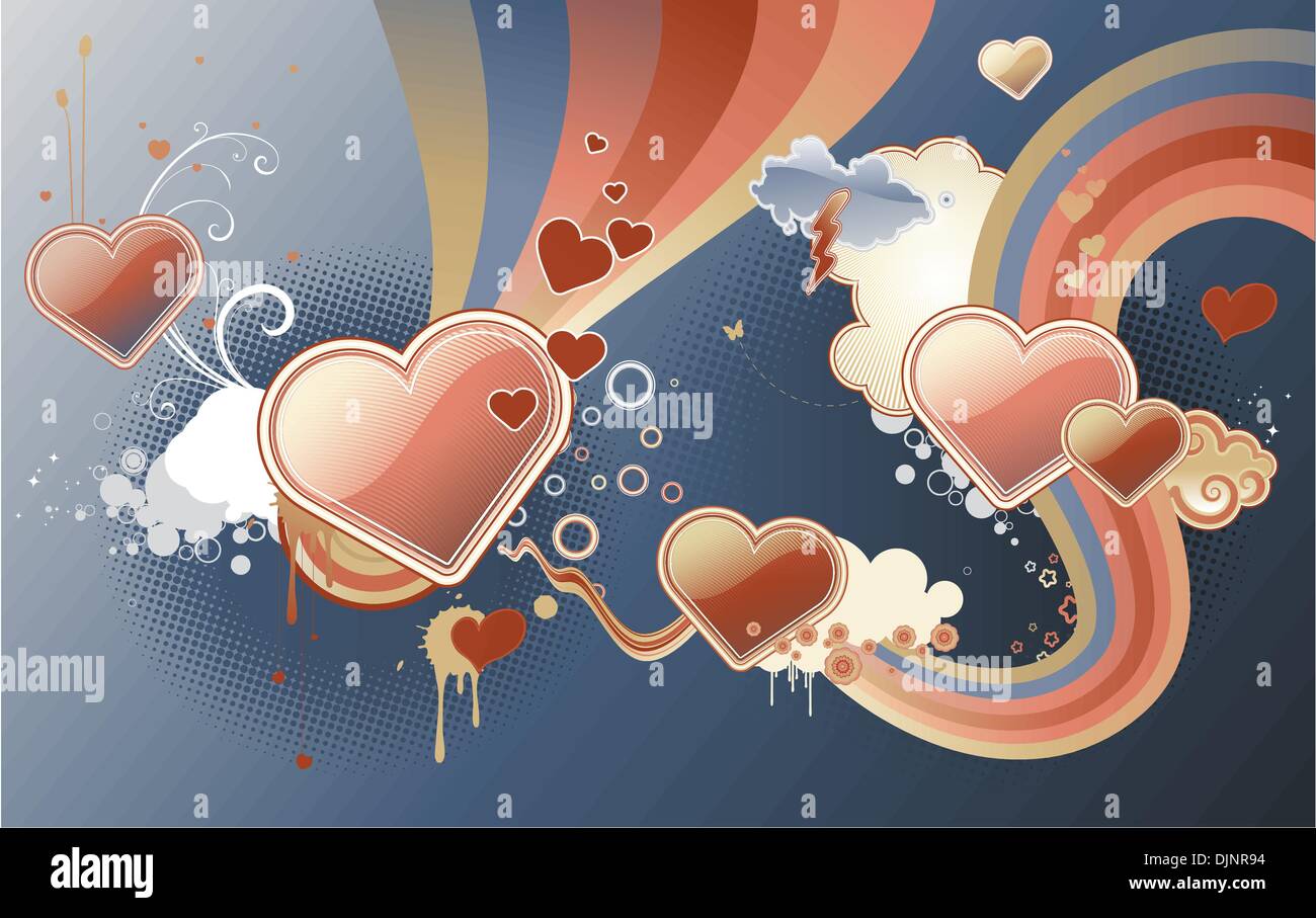 Vector illustration of funky styled design background made of heart ...