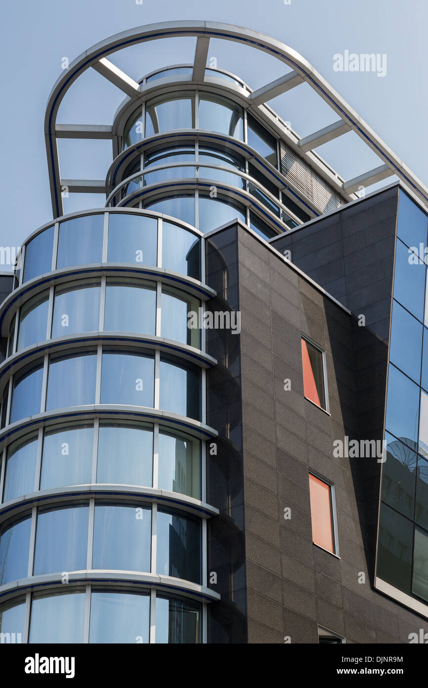 Modern steel and glass high rise office building in Berlin, Germany ...