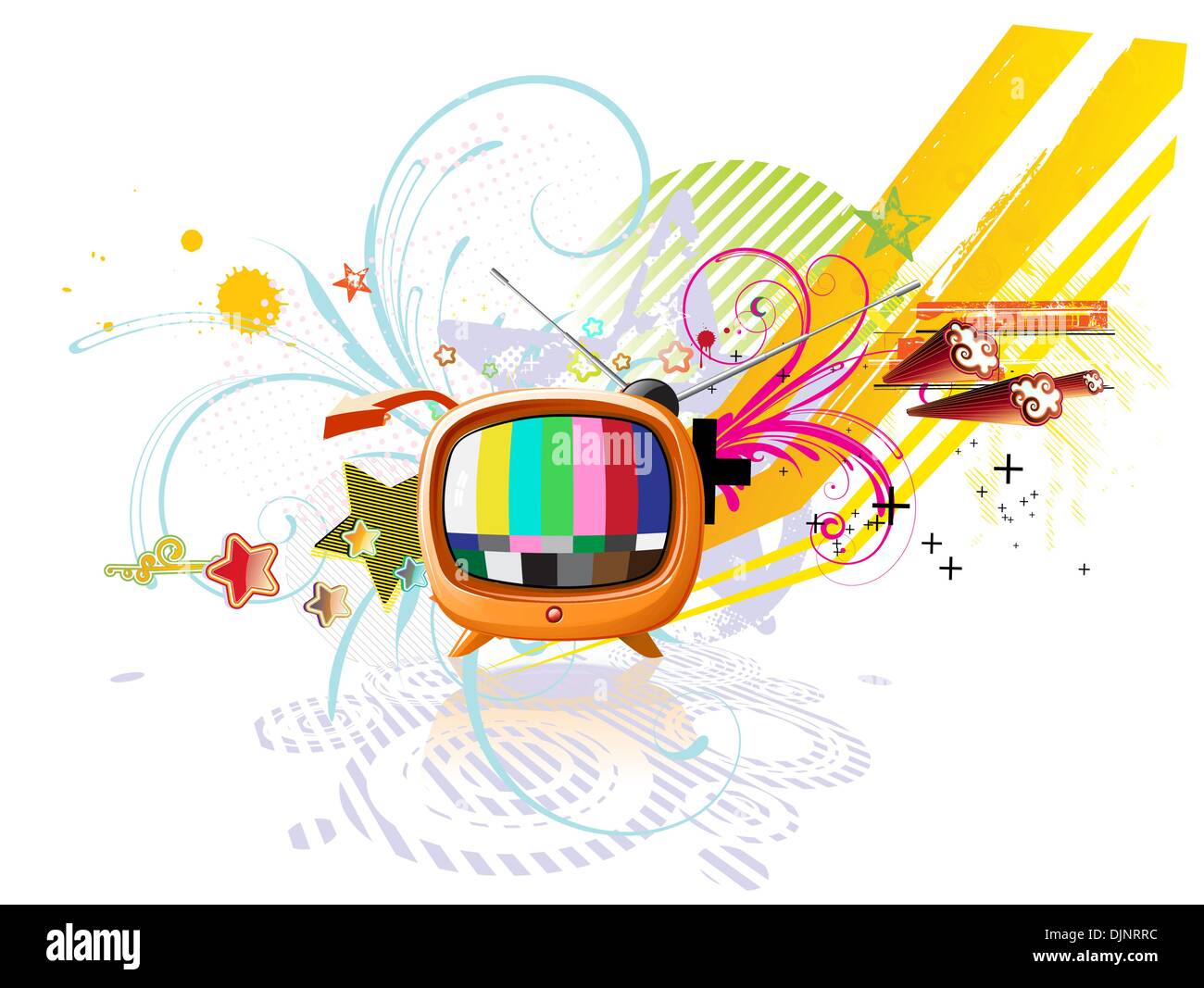 Vector illustration of funky abstract background with cool retro TV ...