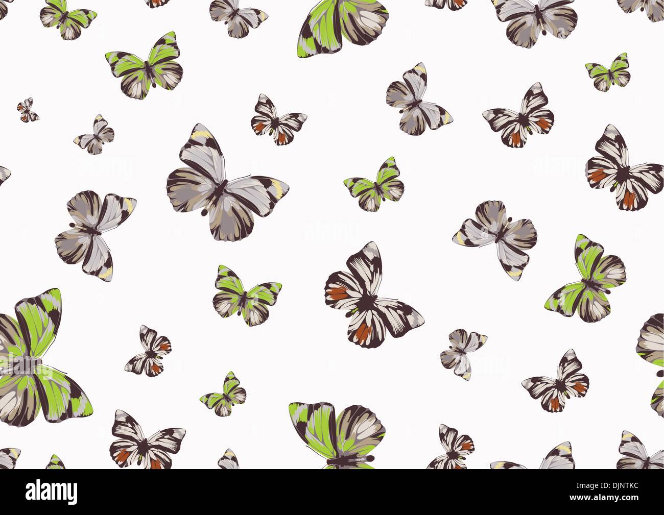 Vector illustration of many funky butterflies of different colors ...