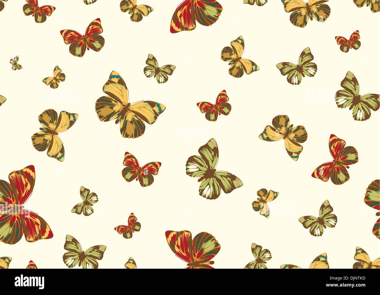 Vector illustration of many funky butterflies of different colors ...