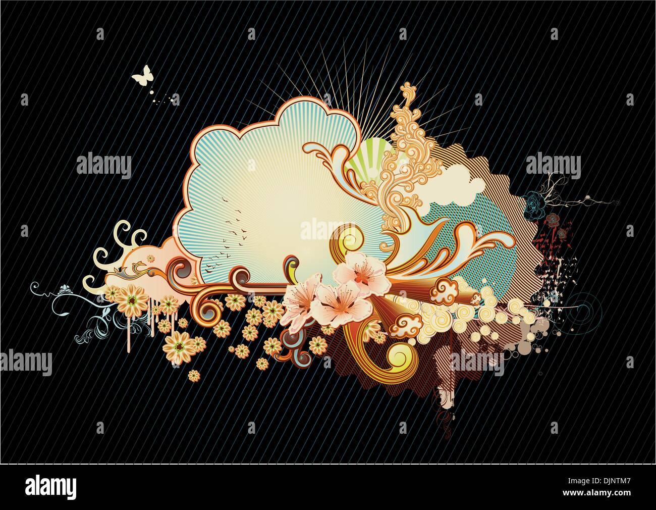 Vector illustration of urban retro styled background made of floral and ...