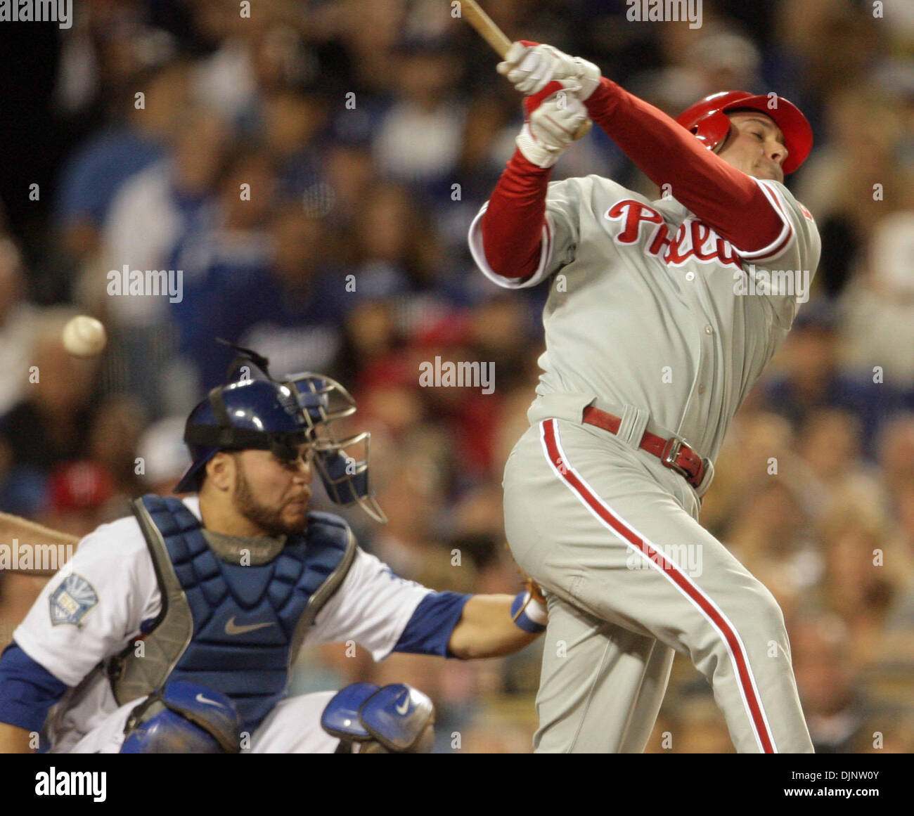 Oct 12, 2008 - Los Angeles, California, USA - Phillies GREG DOBBS fouls ...