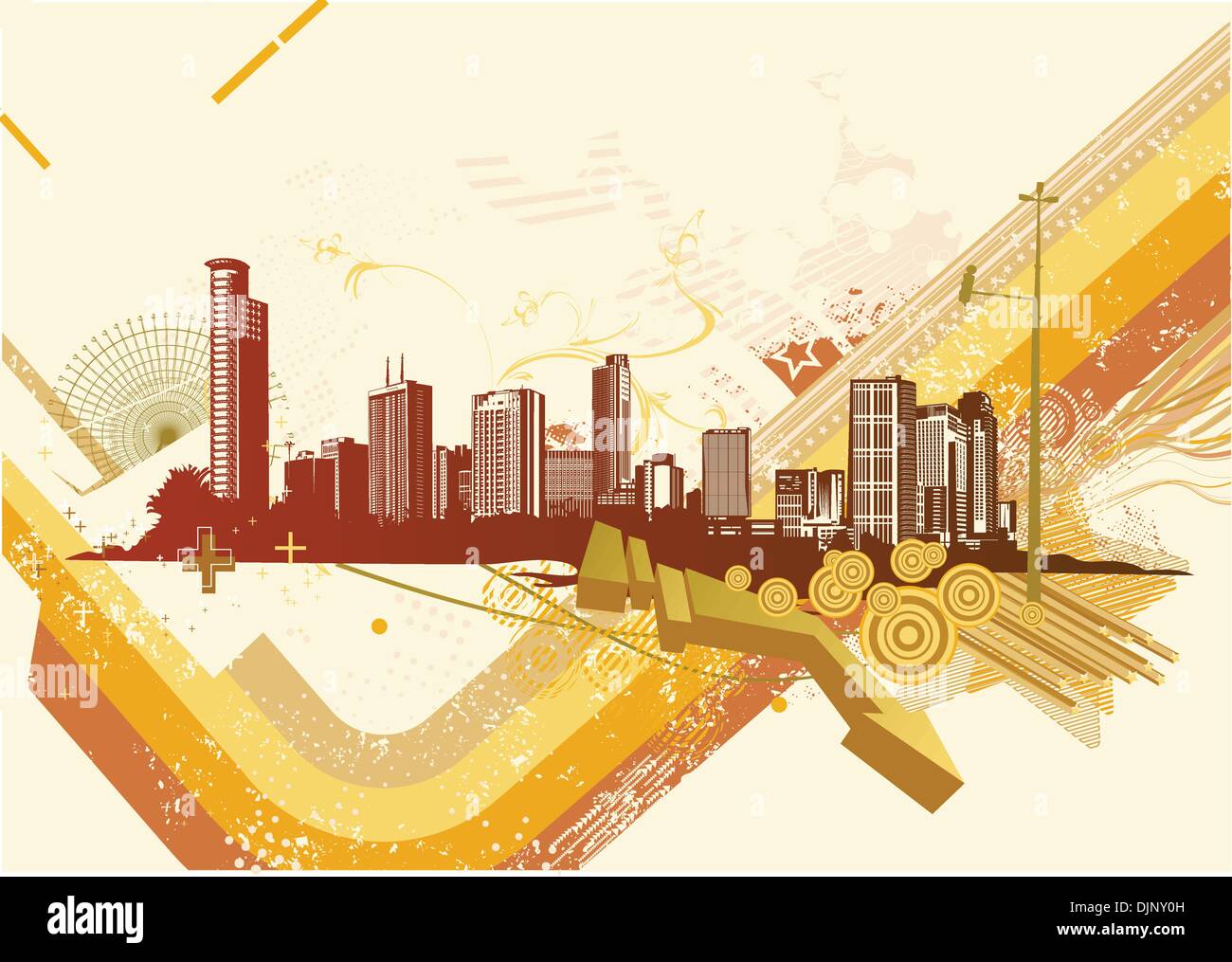 Vector illustration of retro style summer urban background Stock Vector ...