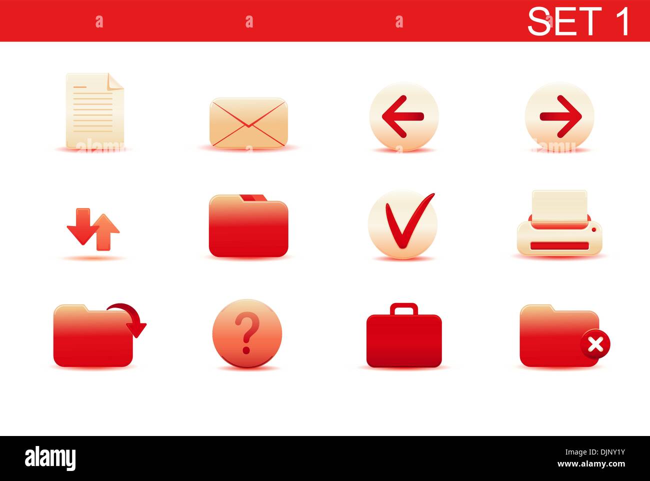 Vector illustration – set of red elegant simple icons for common ...