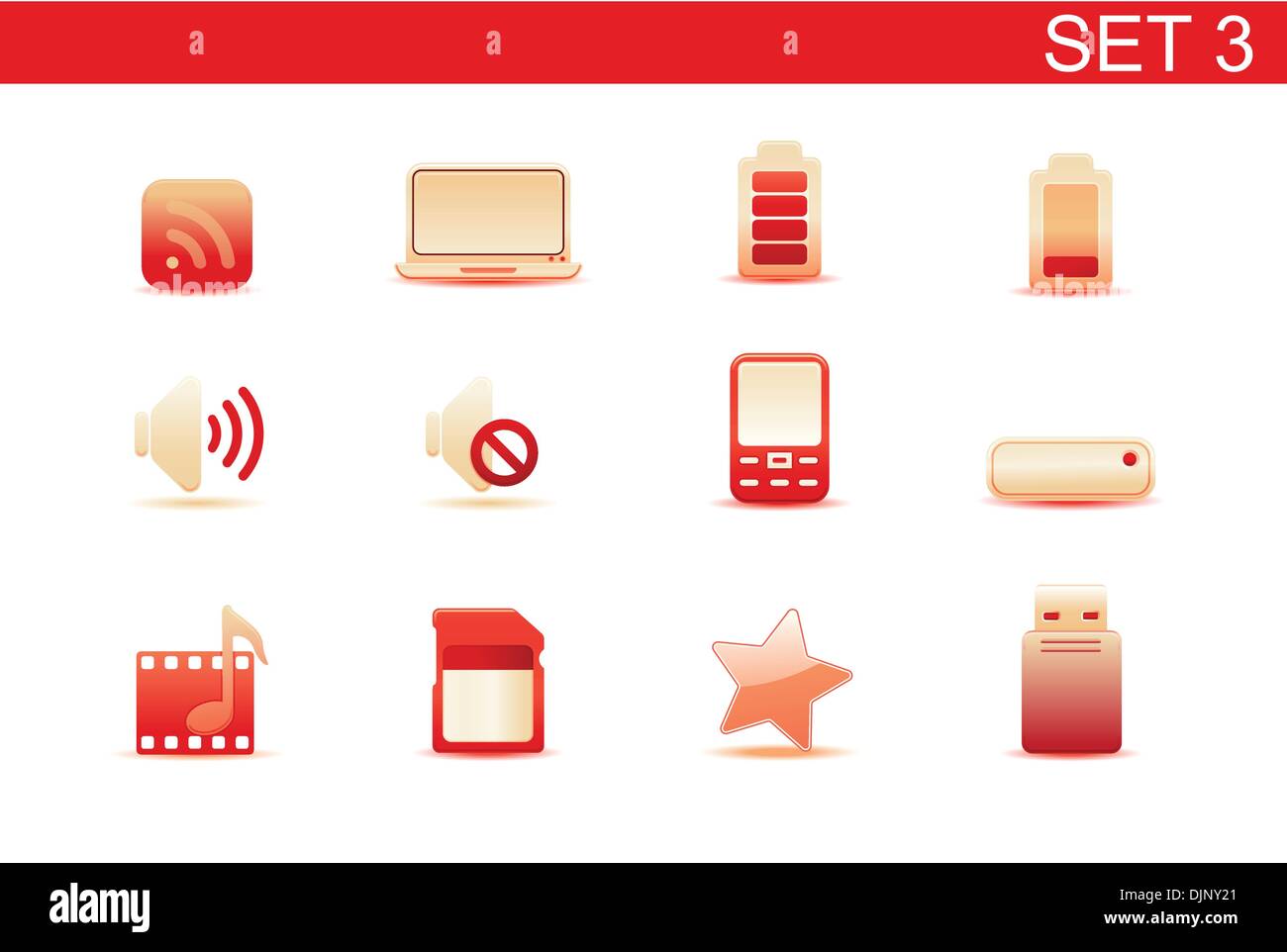 Vector illustration – set of red elegant simple icons for common ...