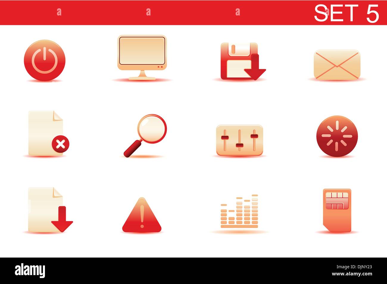 Vector illustration – set of red elegant simple icons for common ...