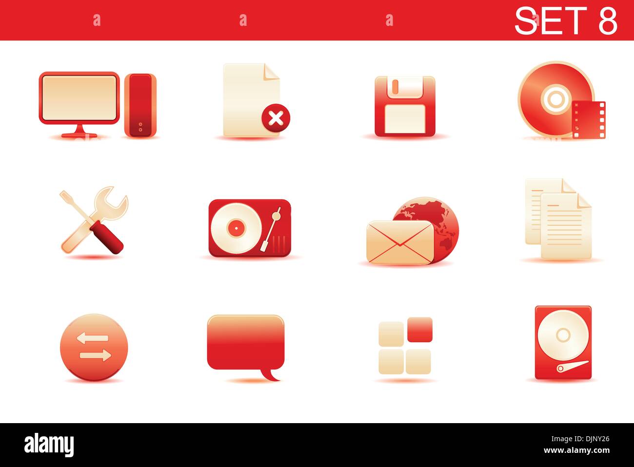 Vector illustration – set of red elegant simple icons for common ...