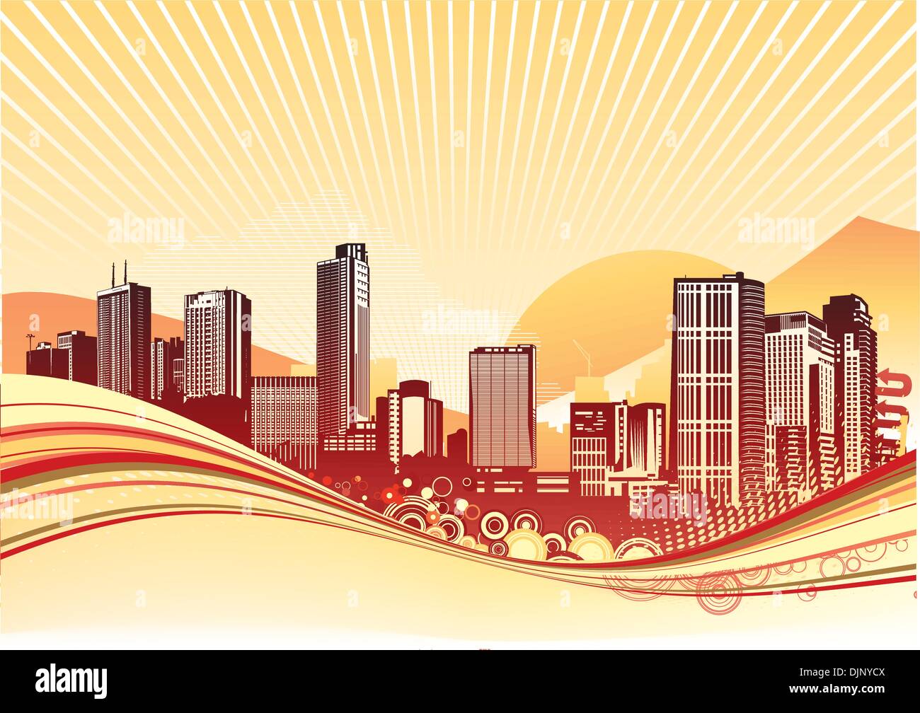 Vector illustration of Big City. Orange urban background with abstract ...