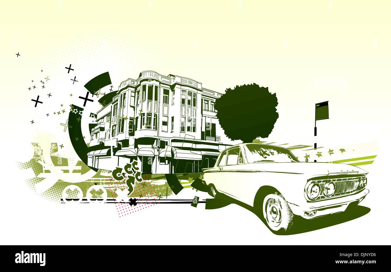 Vector Illustration of old vintage custom collector's car on Urban ...
