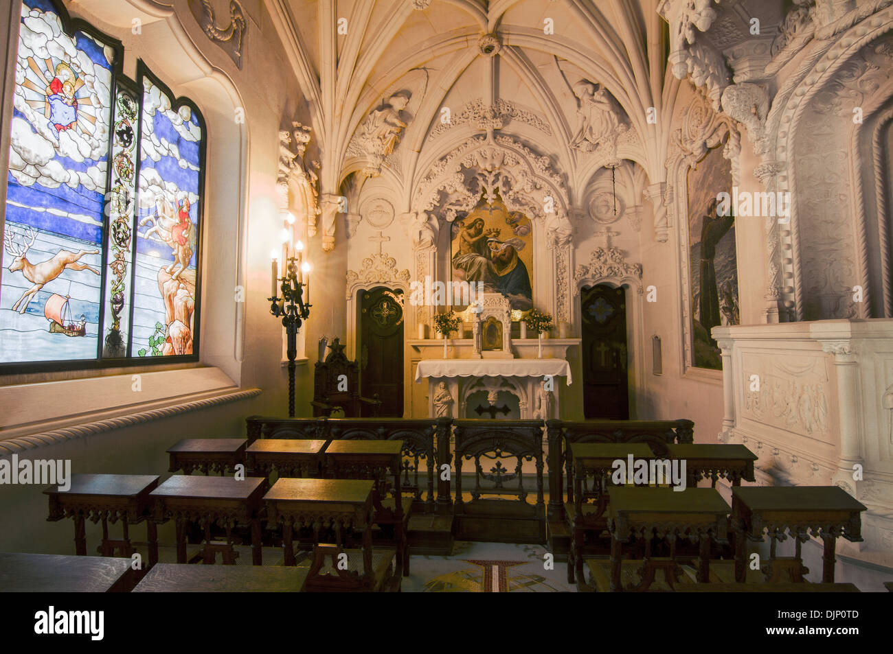 View of the beautiful details inside the Quinta da Regaleira church ...
