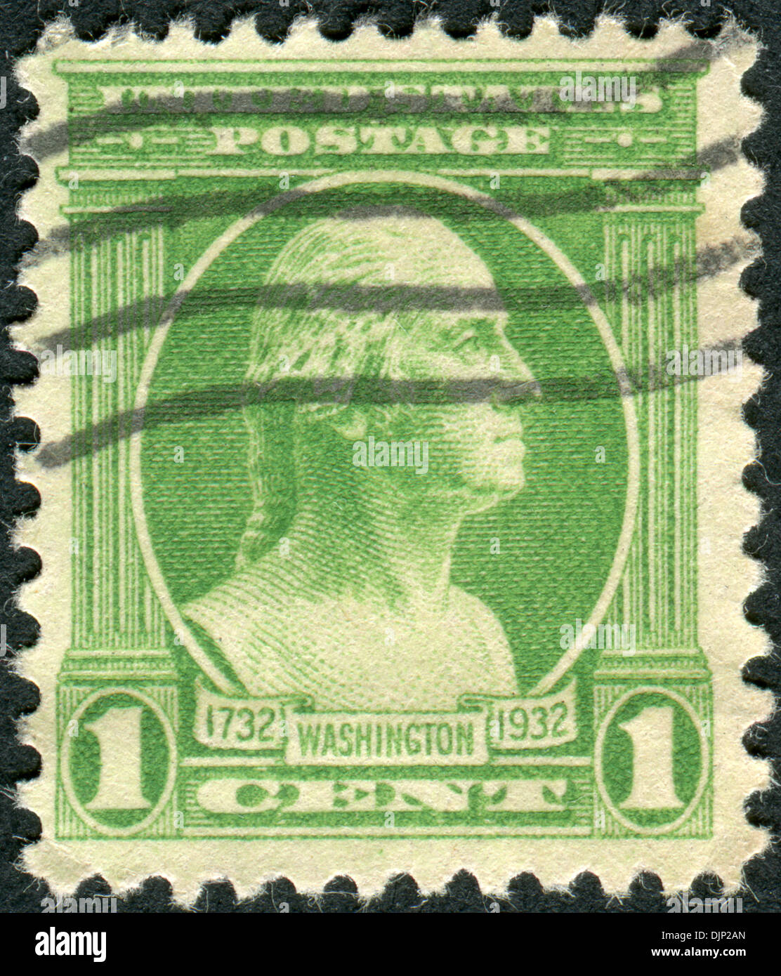 Postage stamp printed in the USA, a portrait of 1st President of the ...