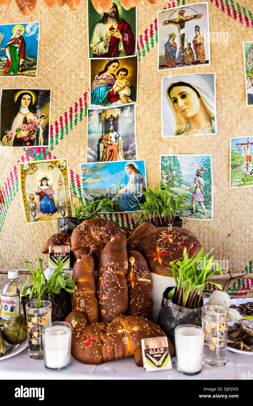 An altar or ofrendas set up to celebrate the Day of the Dead festival ...
