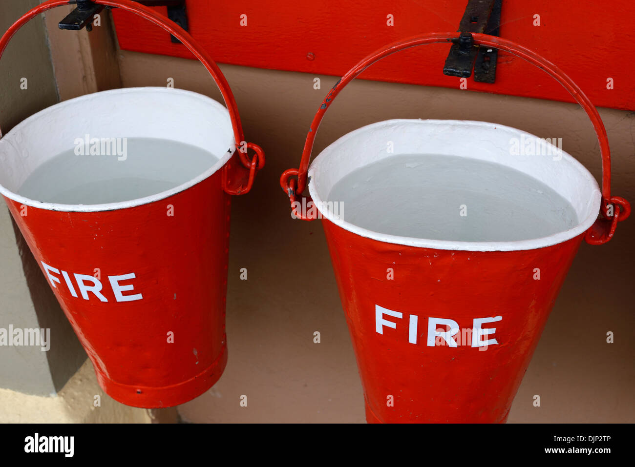 Close-up of Red Fire Buckets filled with Water on Platform 1 at ...