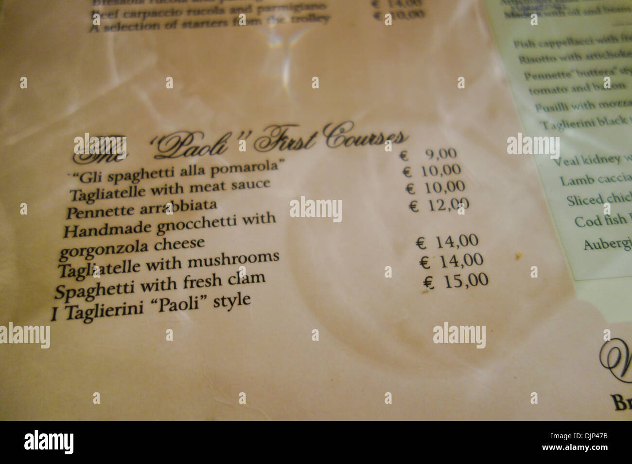 Traveling Europe. Italy, Rome, first courses part of menu Stock Photo ...