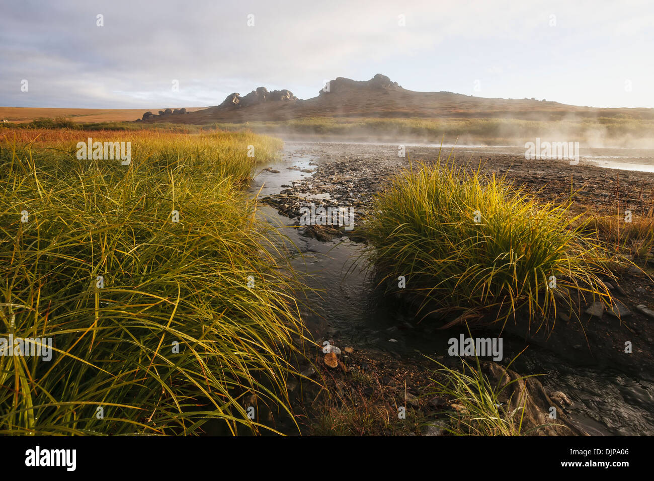 Serpentine Hot Springs And Hot Springs Creek With Morning Fog, Bering ...