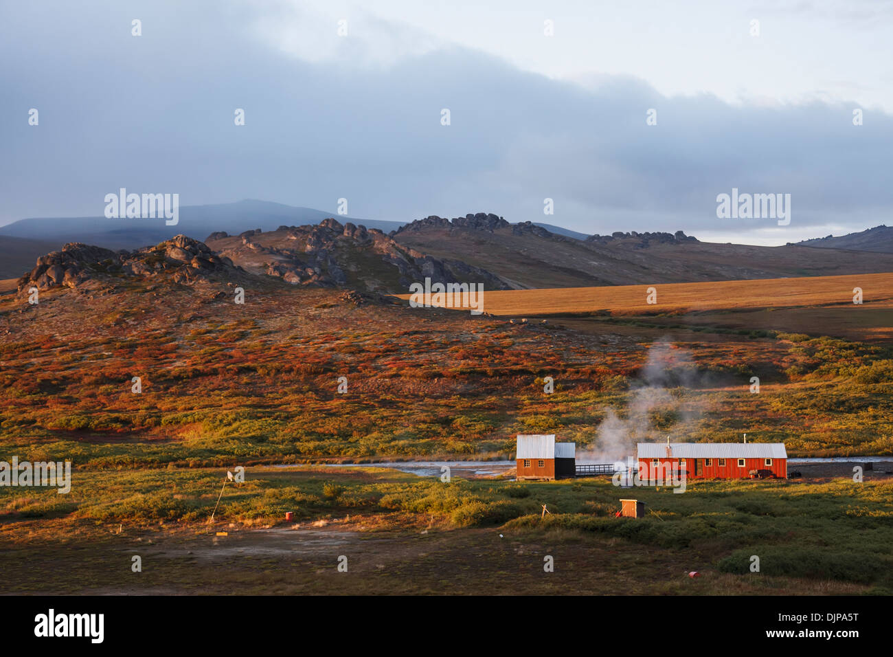 Bathhouse And Public Shelter At Serpentine Hot Springs , Tundra With ...