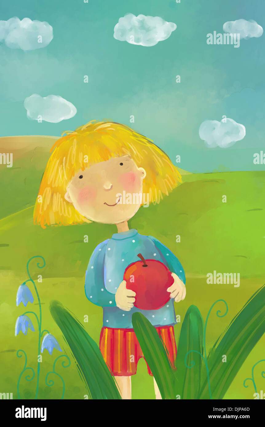 A child holding an apple Stock Photo - Alamy
