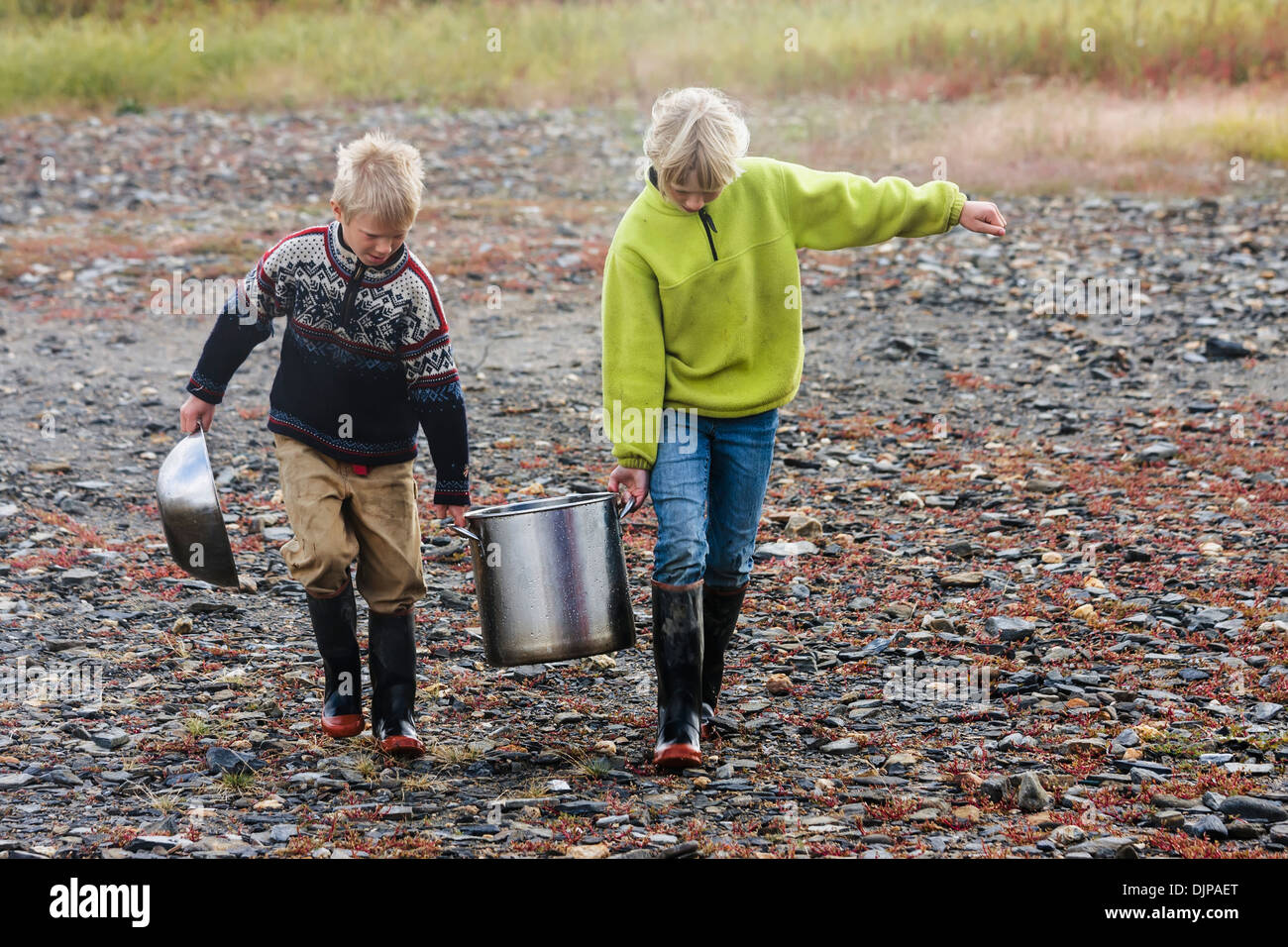 Brother And Sister Fetching Water Near Serpentine Hot Springs, Bering ...