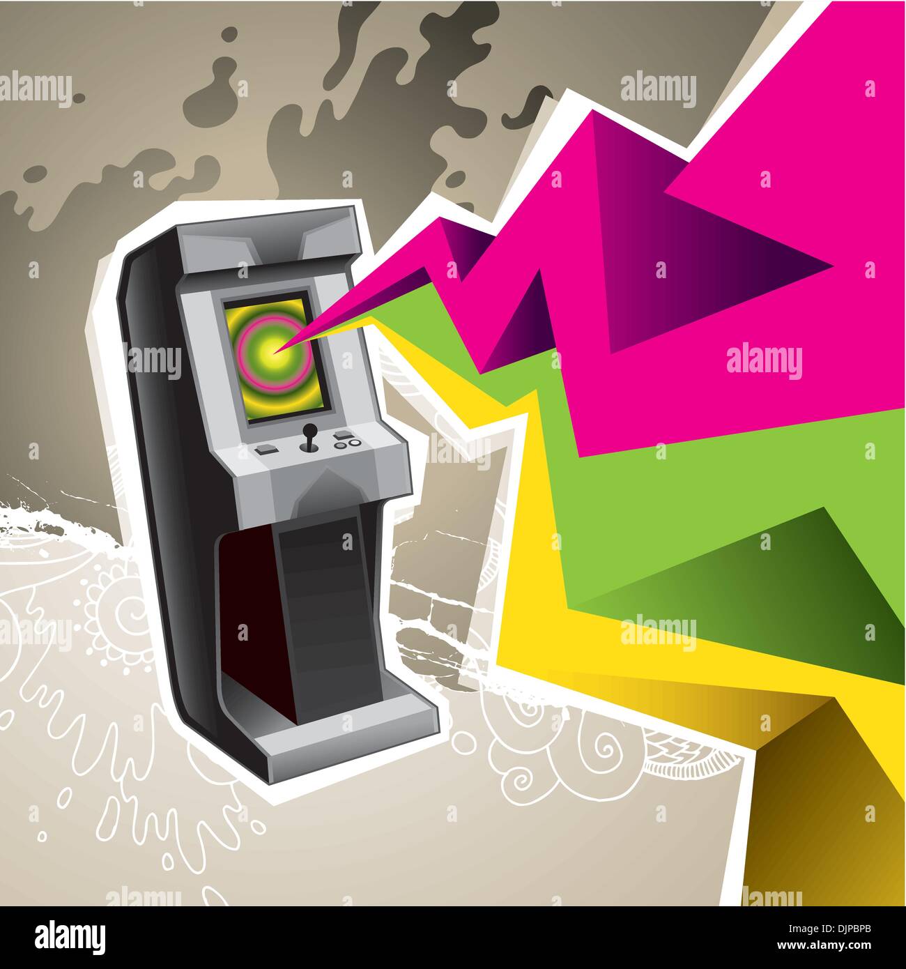 Illustrated arcade game machine with colorful abstraction Stock Vector ...