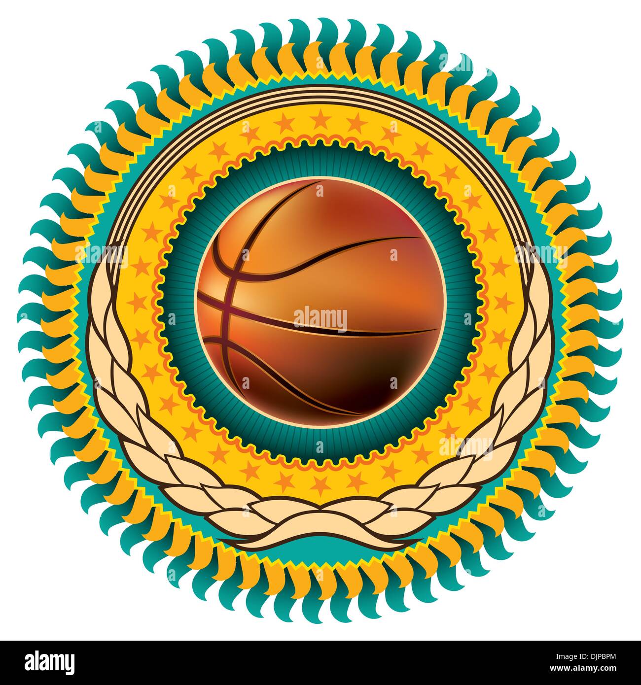 Illustrated basketball colorful emblem with retro elements Stock Vector ...