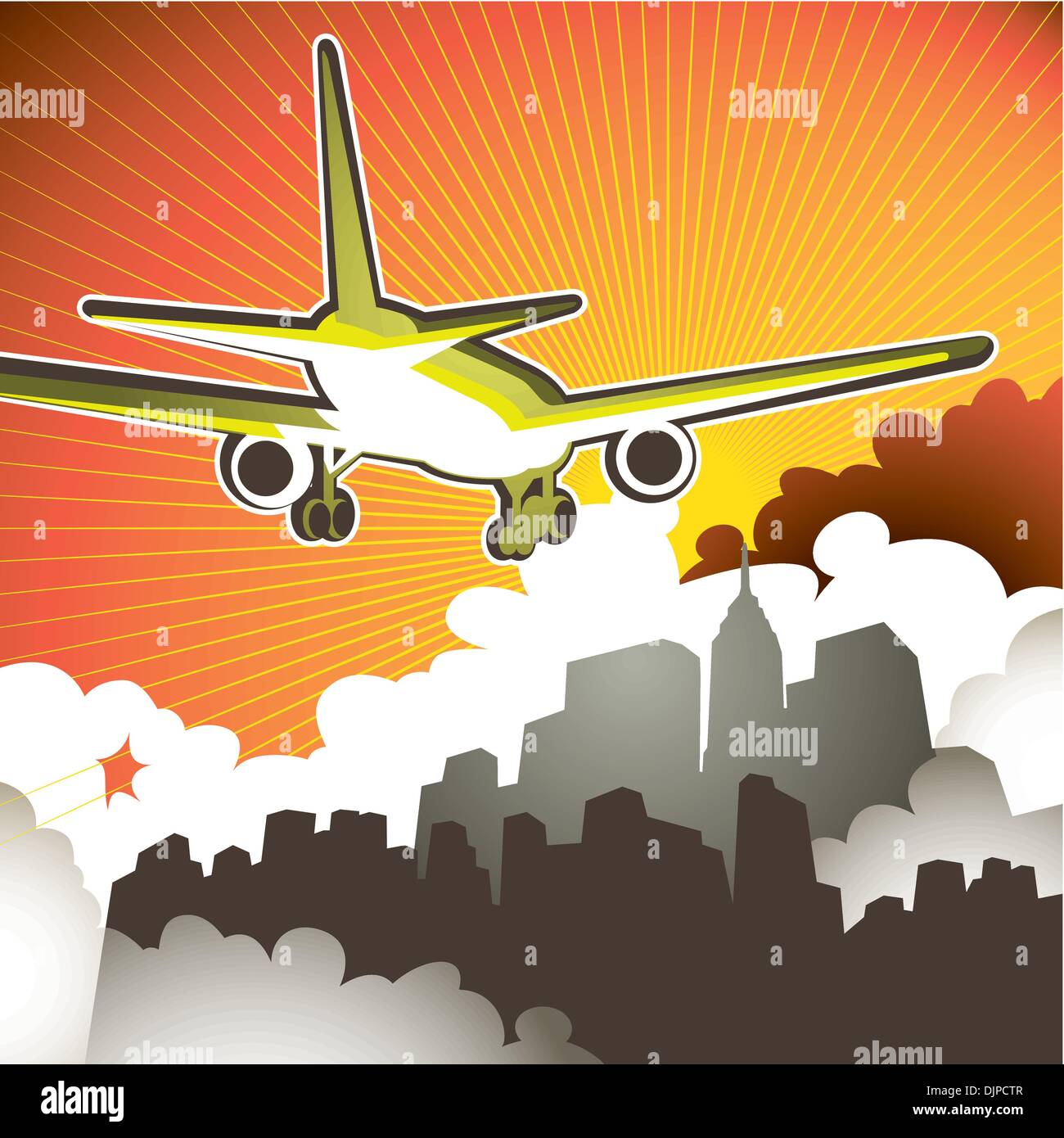 Airplane flying dusk landing Stock Vector Images - Alamy