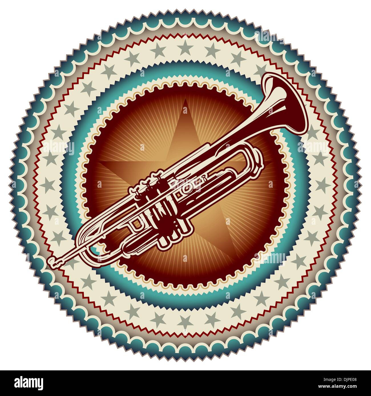 Stylish vintage label with trumpet Stock Vector Image & Art - Alamy