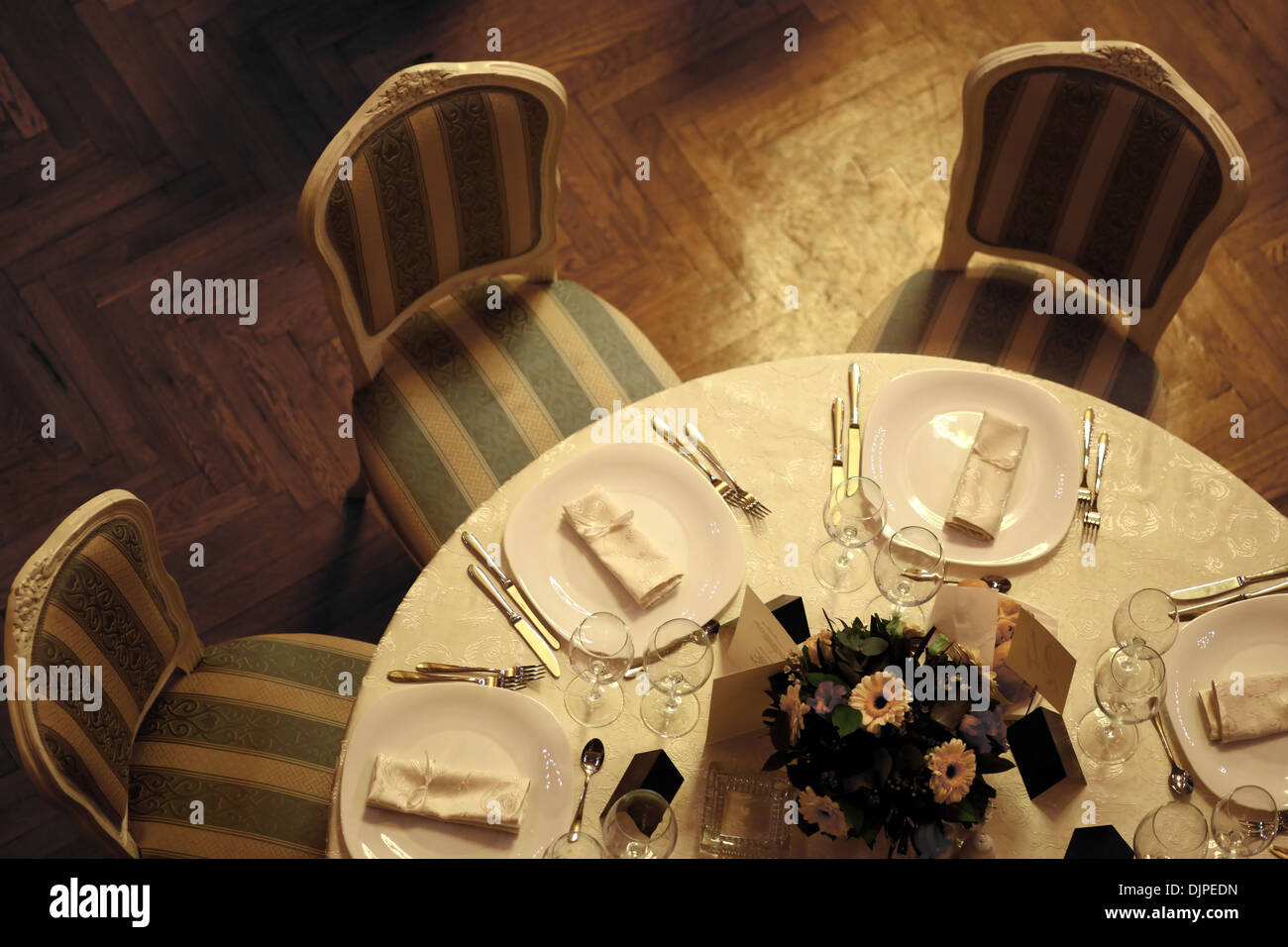 Shot from high angle with a dinner table in a restaurant Stock Photo ...