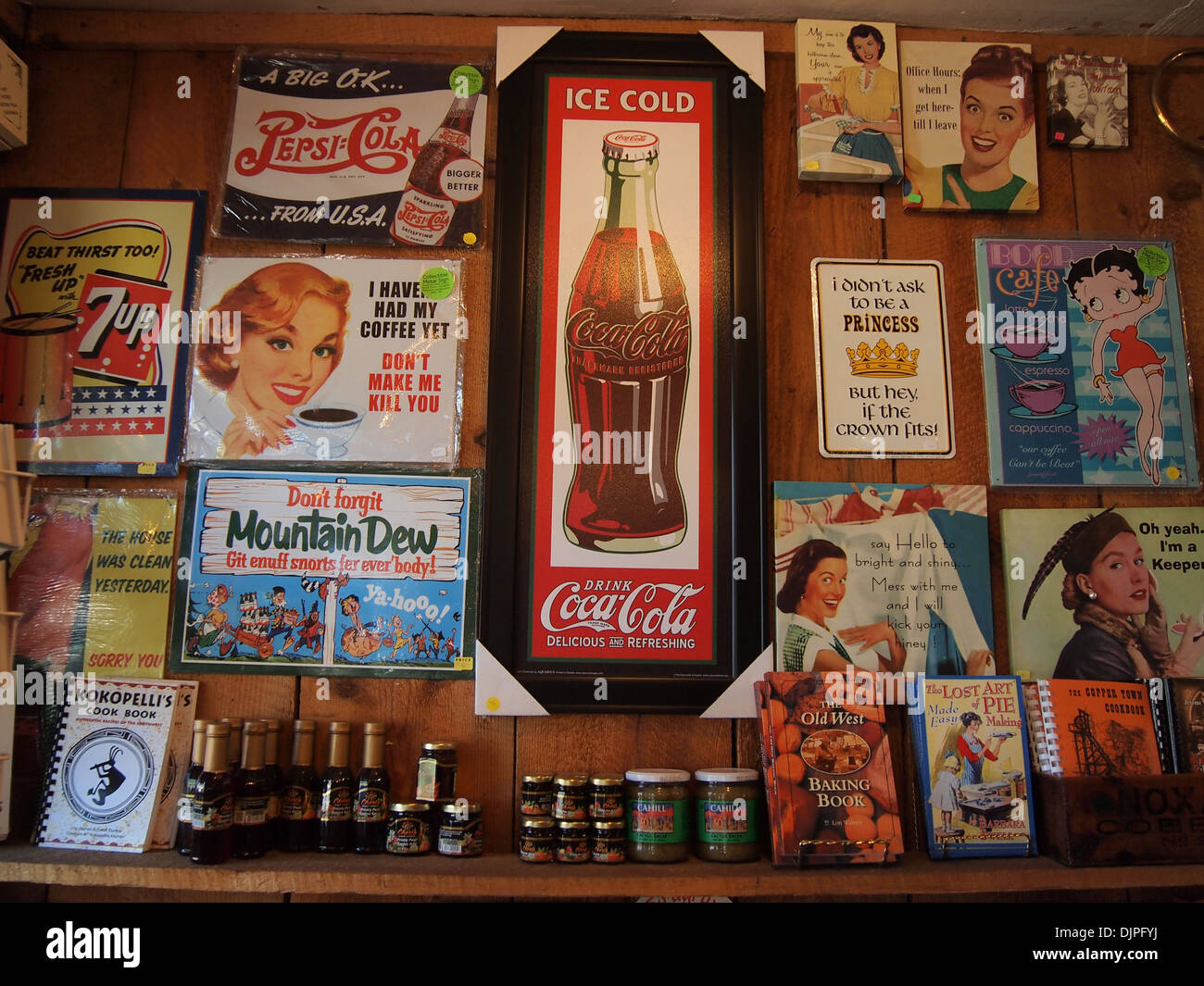 Various vintage advertisement signs on display at the Gold King Mine ...