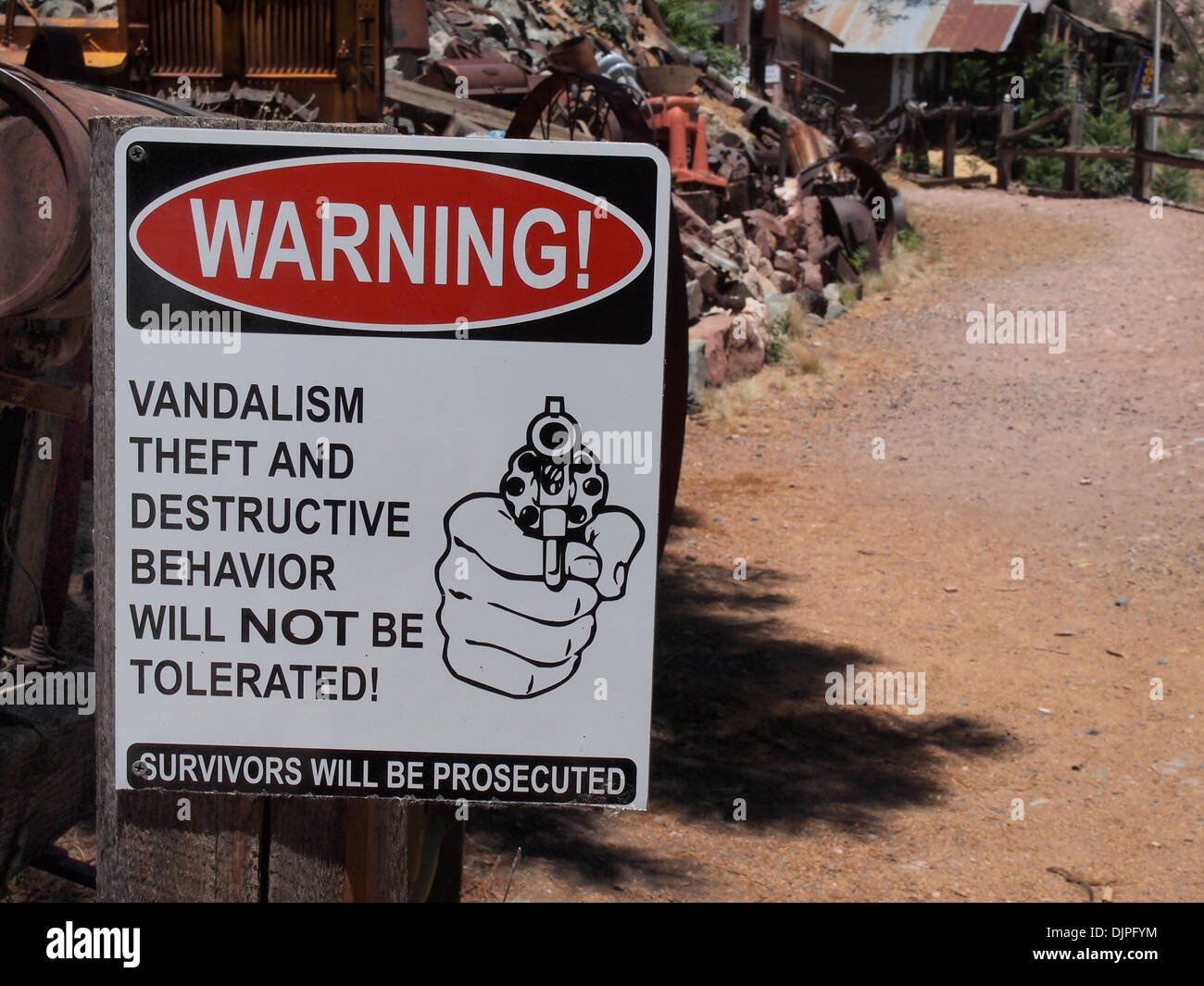 Warning sign at the entrance to the Gold King Mine outdoor museum in ...