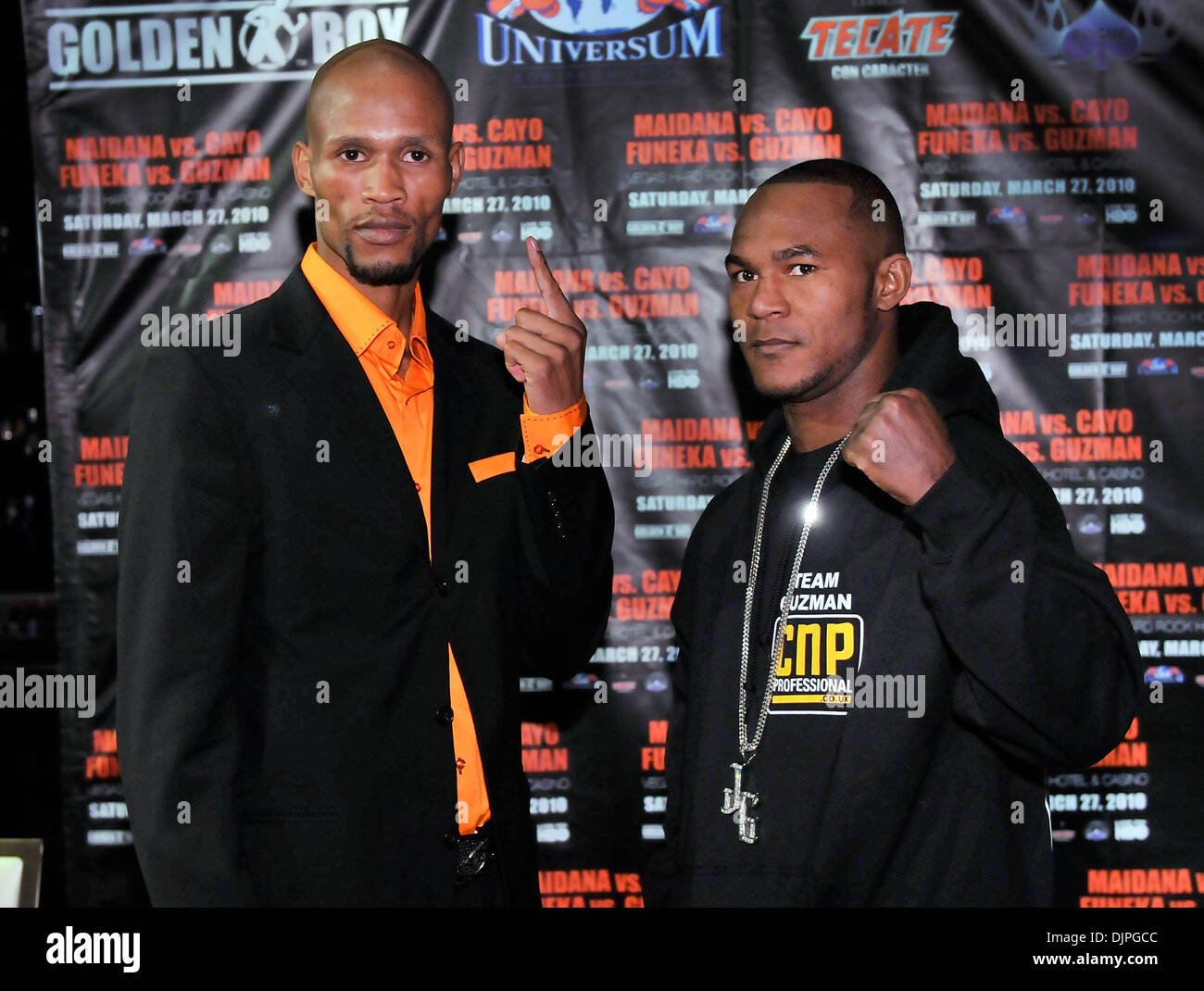 March 25, 2010 - Las Vegas, Nevada, USA - Boxers ALI FUNEKA (L) and ...