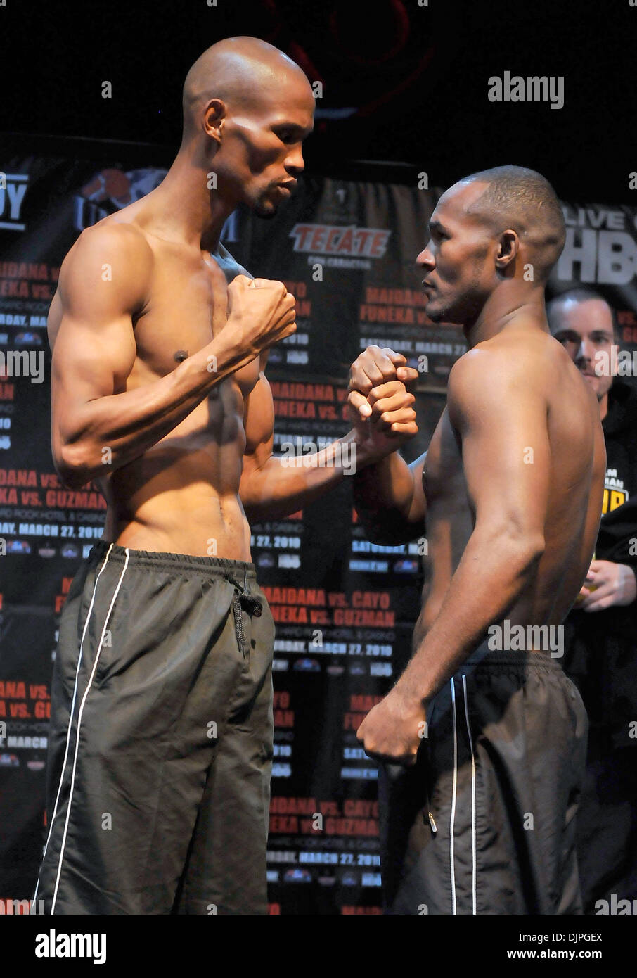 March 26, 2010 - Las Vegas, Nevada, USA - Boxers ALI FUNEKA (L) and ...