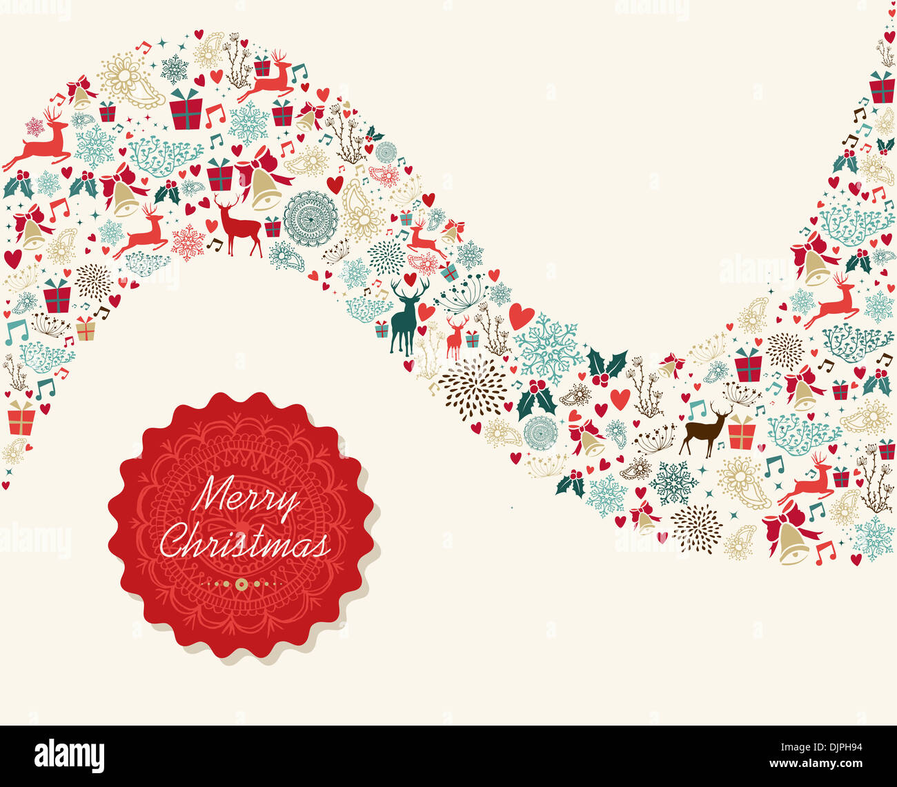 Christmas red card label and holiday icons wave shape background. EPS10 ...