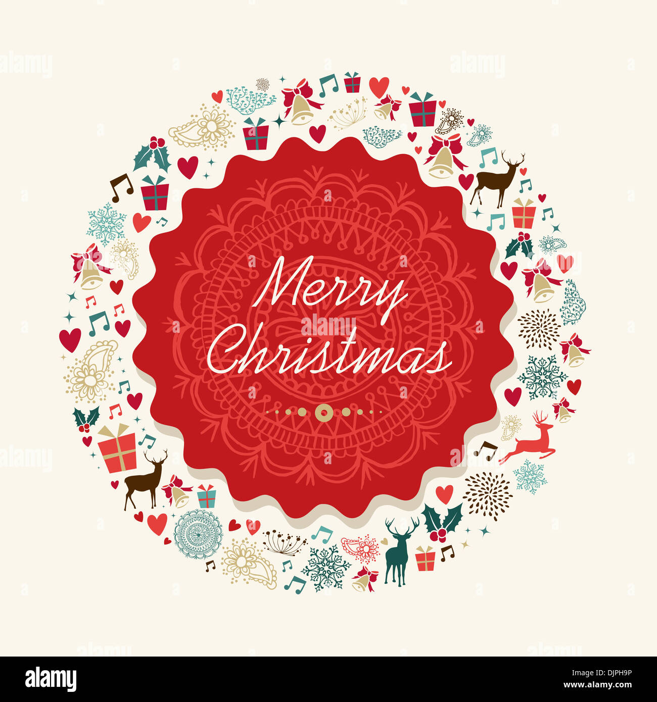 Christmas red circle label holiday icons composition background. EPS10 ...