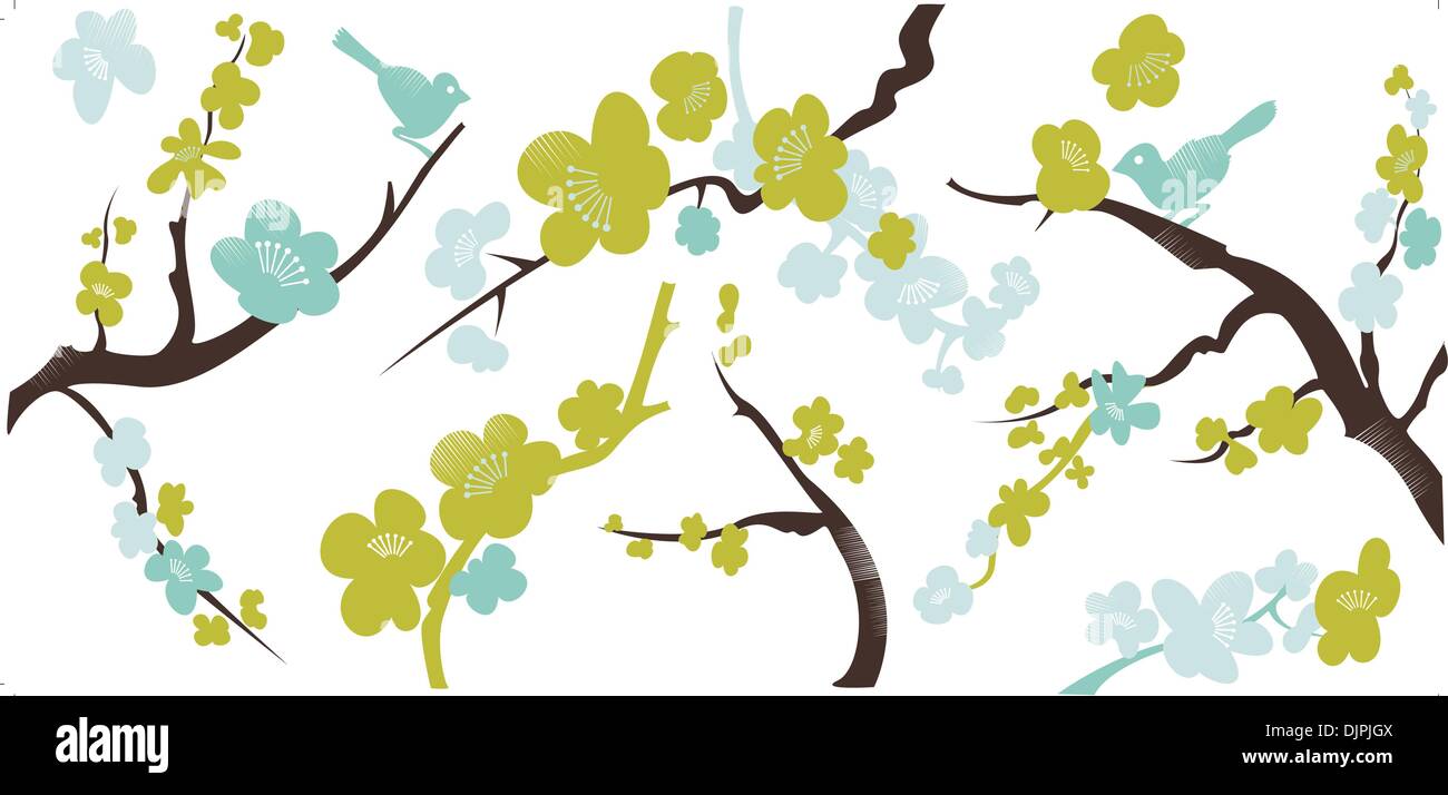 Bird in cherry blossom Stock Vector Images - Alamy