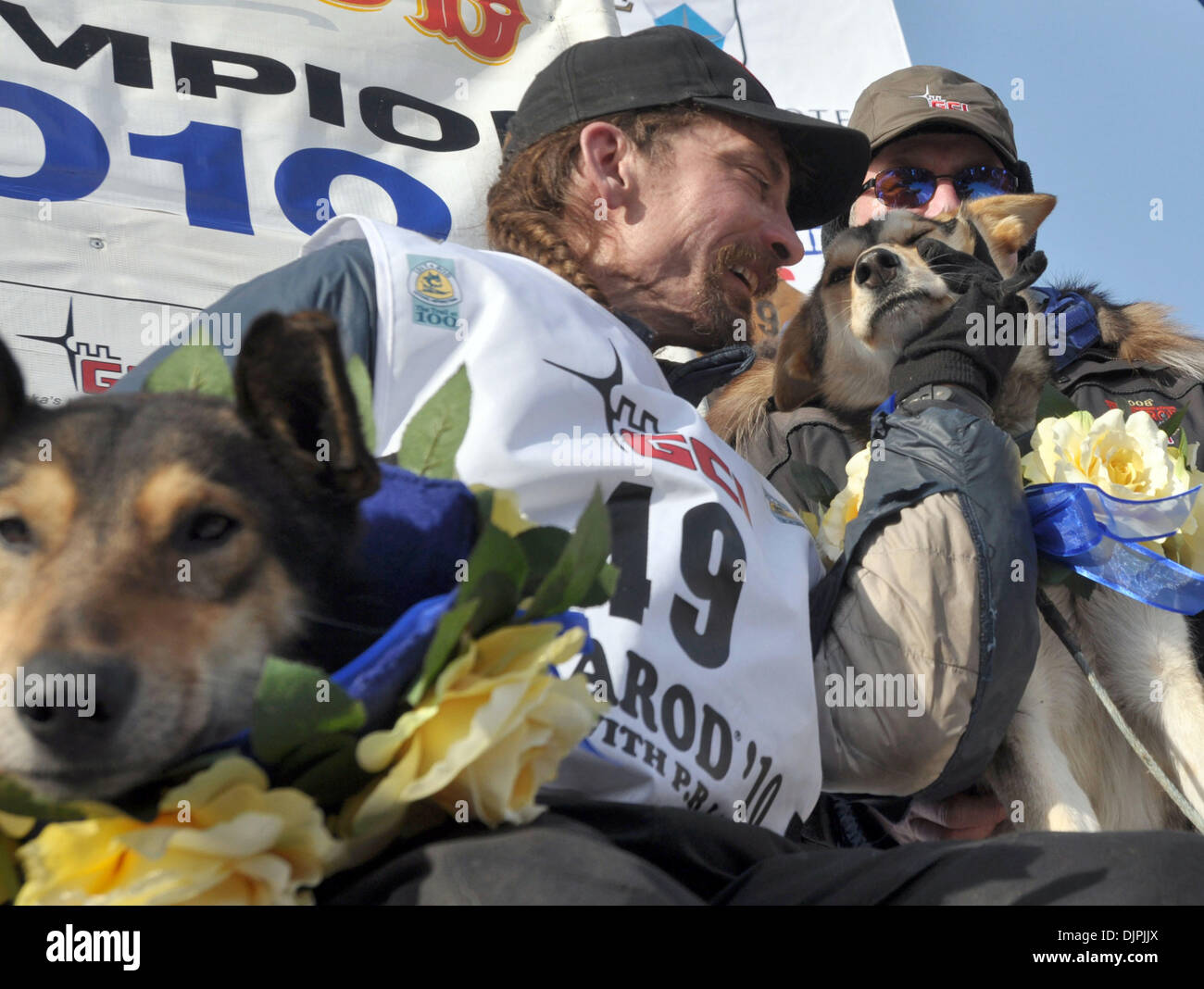 Mar 16, 2010 - Nome, Alaska, USA - LANCE MACKEY celebrates with his ...